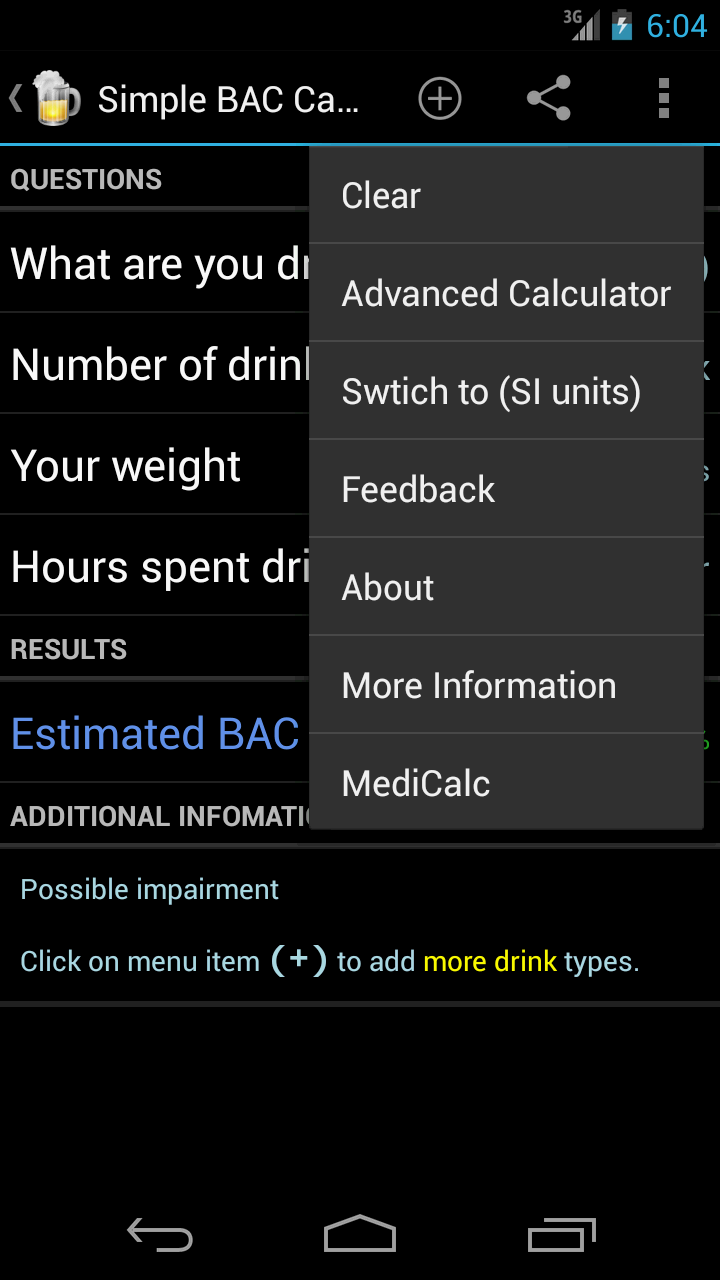 Blood Alcohol Calculator - App on Amazon Appstore
