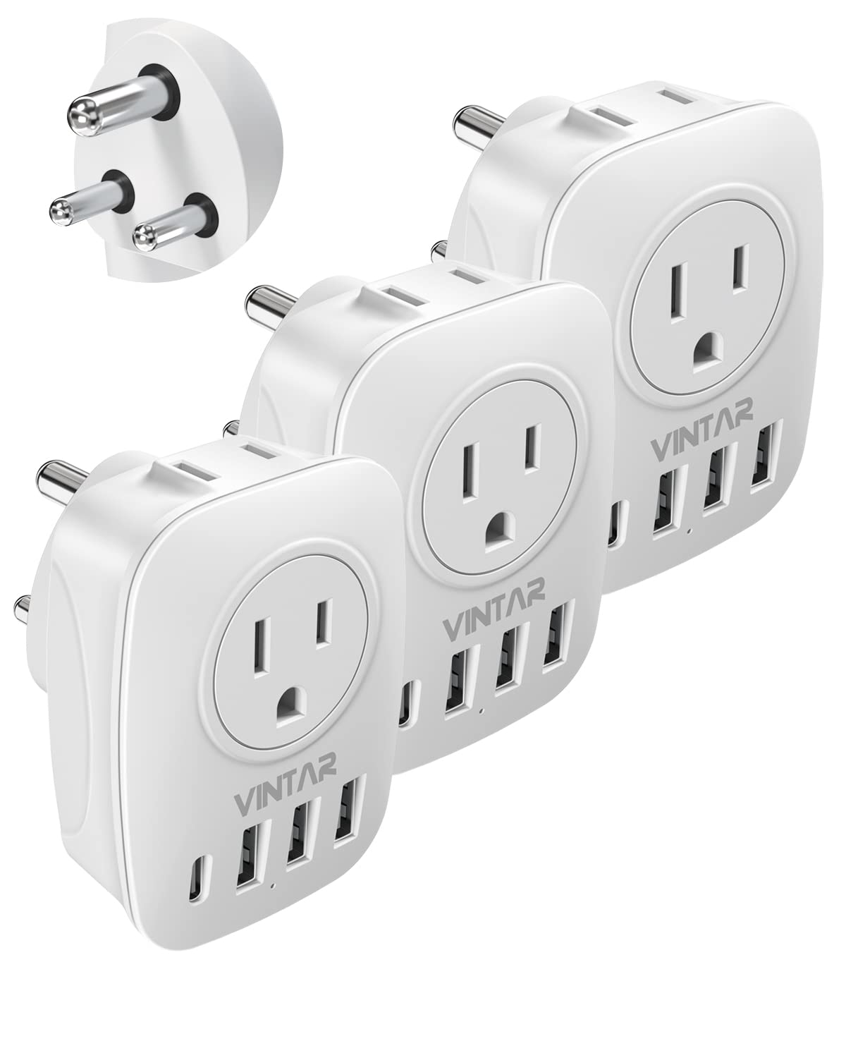 Snapklik.com : 3-Pack US To India Plug Adapter,VINTAR Type D Travel Adapter