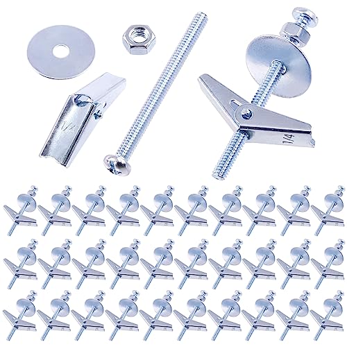 Swpeet 120Pcs 30 Set 1/4 Inch Toggle Bolts and Wing Nut Kit with Hex ...