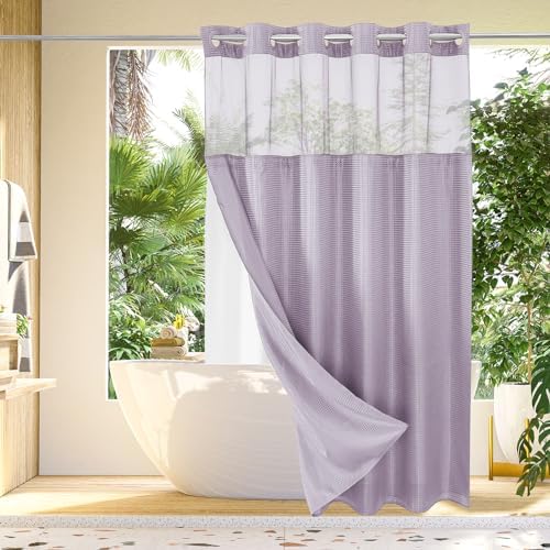 Amazon.com: Gibelle No Hook Waffle Weave Shower Curtain with Snap-in ...
