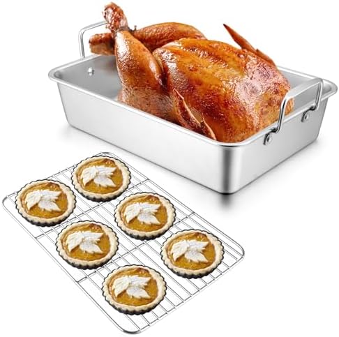 Leonyo Roasting Pan with Rack, 14 Inch Turkey Roasting Pan & Cooling ...