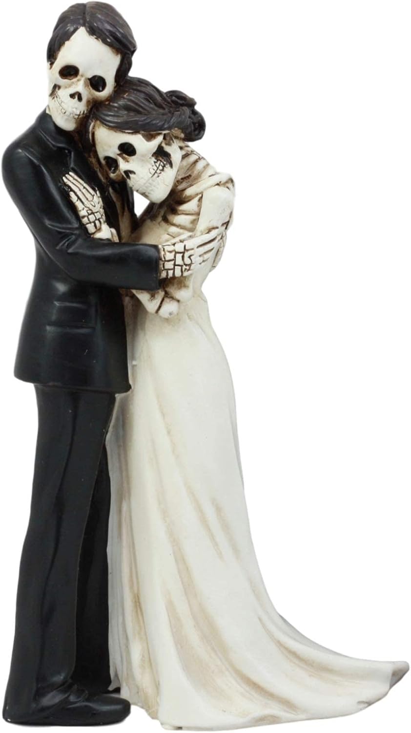 Amazon.com: Ebros Love Never Dies Couple Wedding Bride And Groom Skeleton Embracing Cake Topper ...