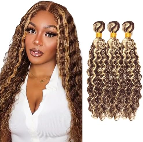 Amazon.com : Brown Human Hair Bundles Highlight Bundles 613 Deep Wave ...