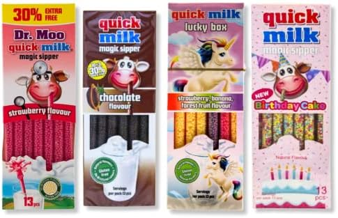 Quick Milk Magic Sipper Straws Pack of 4 Assorted Flavours - Strawberry ...