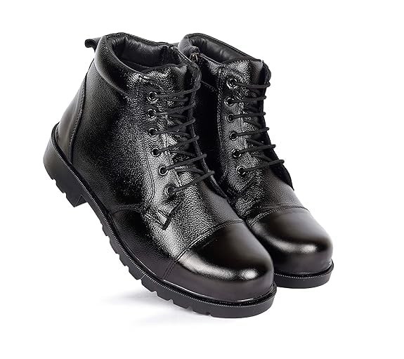 Buy Gangaram Men's Black Real Leather Lace up Light Weight Army Dms ...