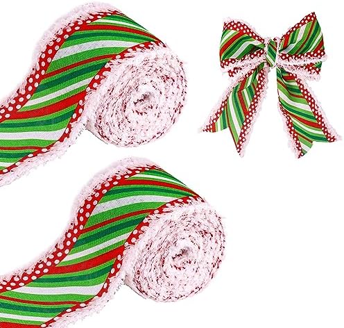 Amazon.com: 2 Rolls Christmas Wired Ribbon, 2.5 Inch 12 Yards Christmas ...