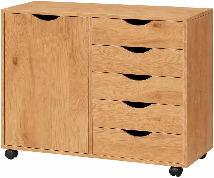 Amazon.com: Naomi Home Wooden 5 Drawer Office File Cabinet with Shelves ...