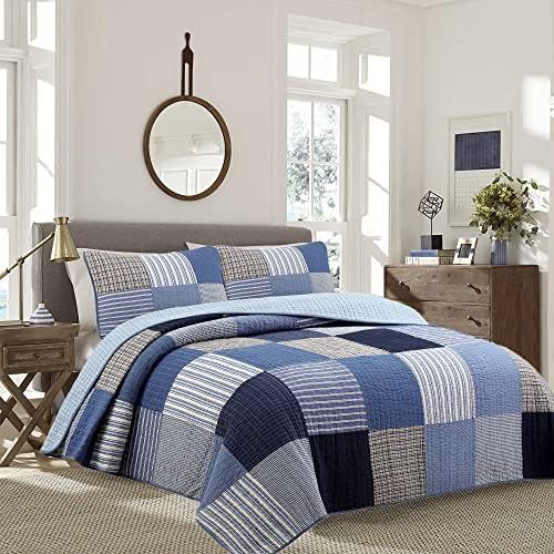 Amazon.com: Cozy Line Home Fashions Navy Blue Brown Tan Plaid Striped ...