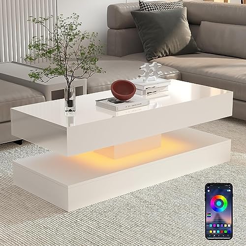 JaHECOME Coffee Tables for Living Room White Tea Side End Table with 16 ...