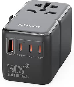 Amazon.com: MINIX TP140 Universal Travel Adapter with 140W PD Ports GaN ...
