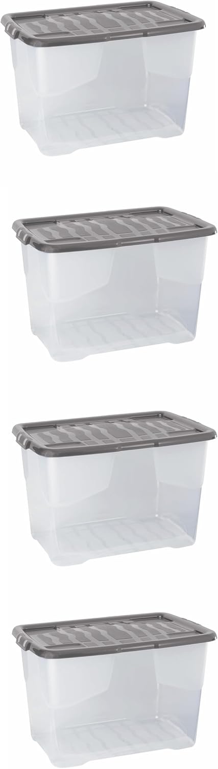 Strata 4 x 65 Litres Curve Plastic Stackable Storage Box & Lid with ...
