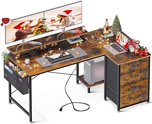 Amazon.com: KKL 55 inch L Shaped Computer Desk with USB Charging Port ...