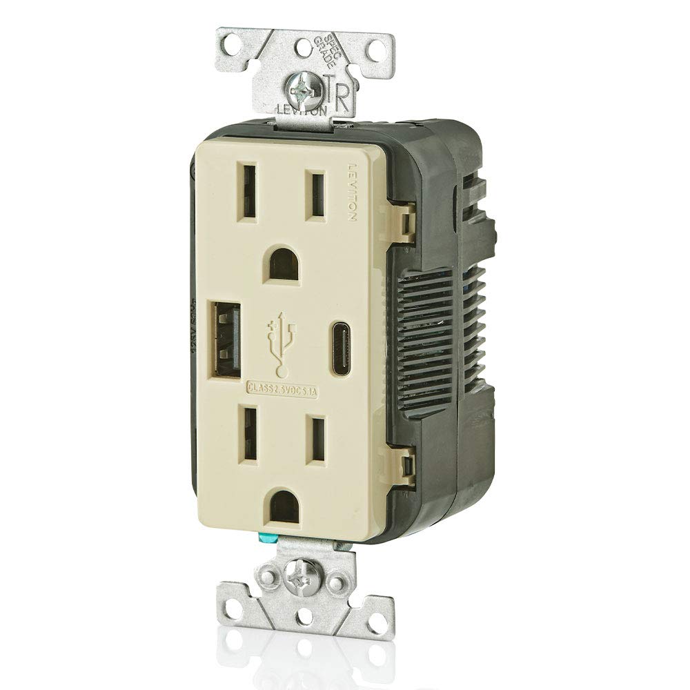 Amazon.com: Leviton T5633-I Type A & Type-C USB In-Wall Charger with ...