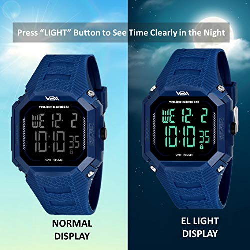 V2A Creative Touch Controls Digital 5ATM Waterproof Unisex Sports Watch ...