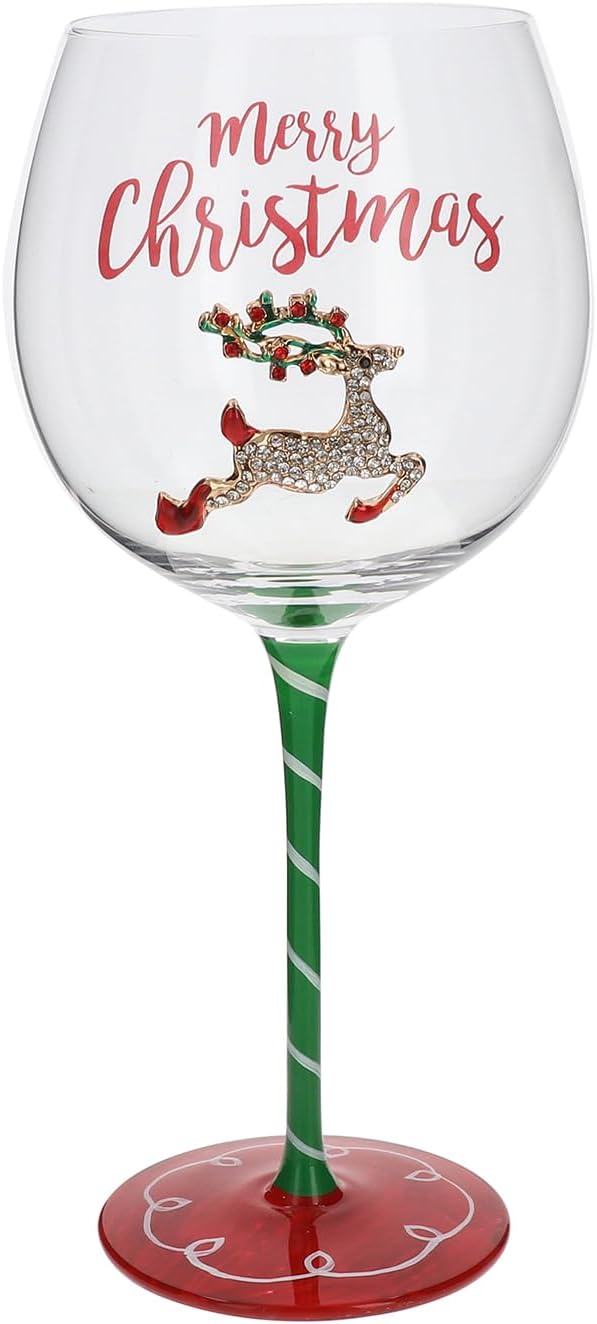 Shudehill Giftware Red Christmas Bling Wine Glass, Tree, Reindeer, Gift ...