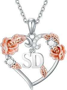 Amazon.com: AOBOCO Rose Heart Necklaces Gifts for Women, 925 Sterling ...