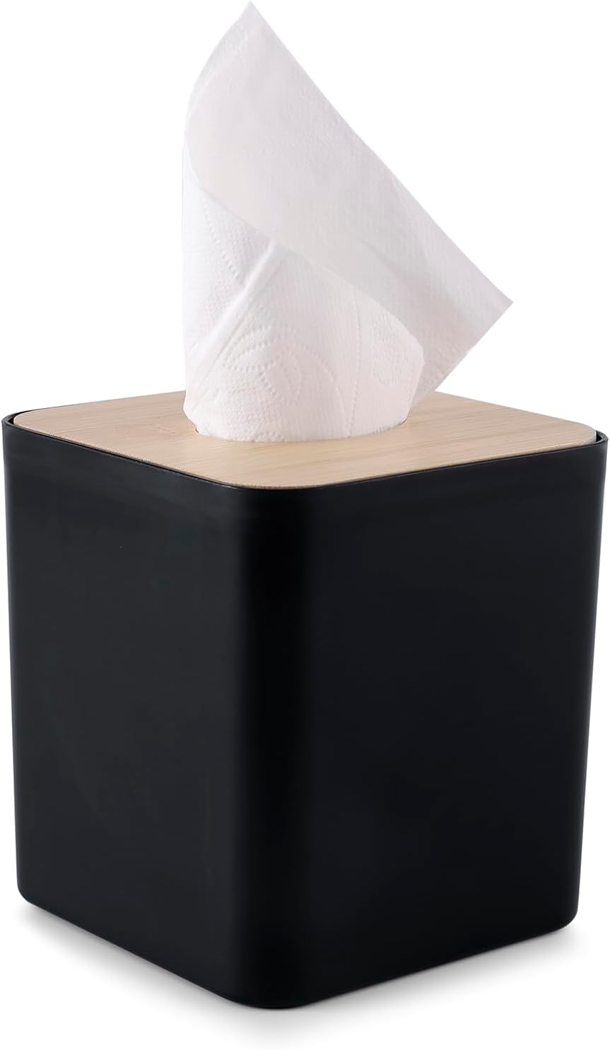 Amazon.com: Square Tissue Box Cover,Black Tissue Box Holder,Bamboo ...