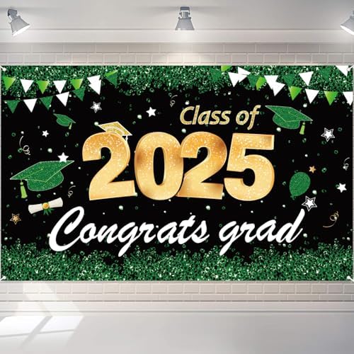Amazon.com: Green Graduation Decoration Banner 2025 Green Black ...