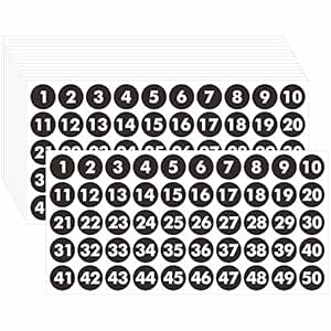 Hebayy 750 Round Number Stickers, Black, Paper, 2.5cm Each, 1-50 ...