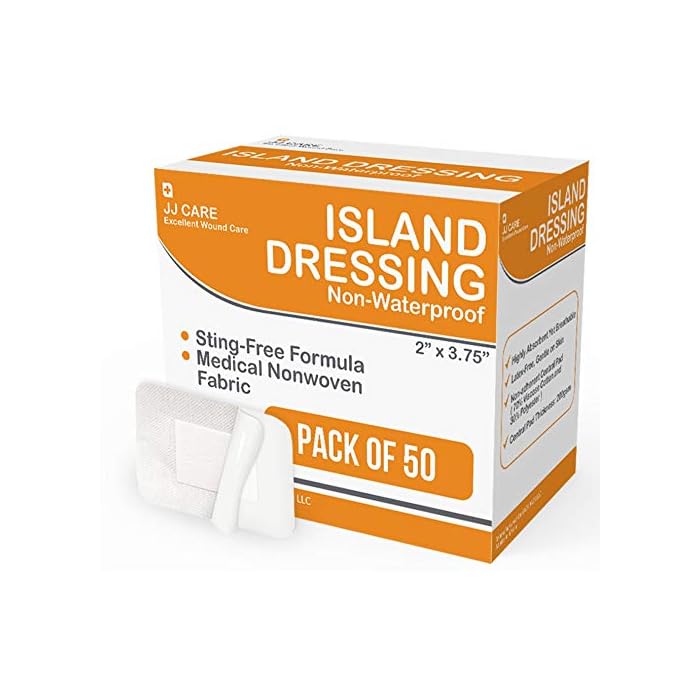 Buy JJ CARE Adhesive Island Dressing [Pack of 50], 2x3.75 Sterile Bordered Gauze, Latex-Free ...