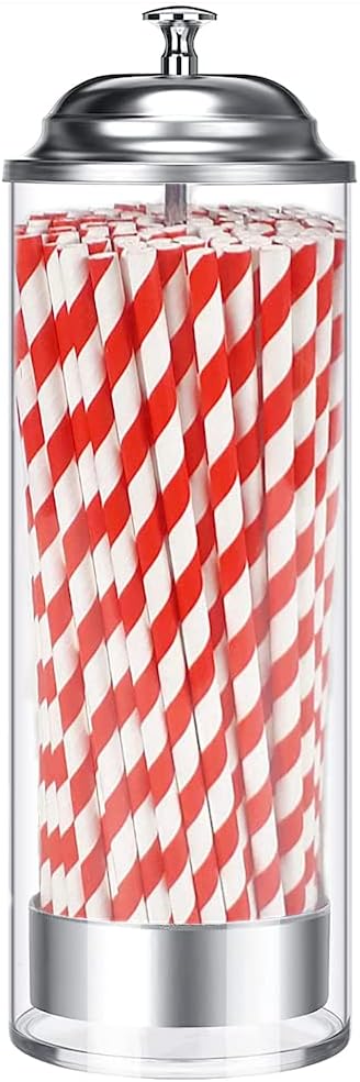 bar@drinkstuff Glass Straw Dispenser, Retro Straw Dispenser, Straw ...