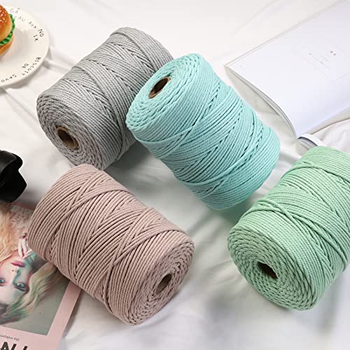 GOHOF Macrame Cord 4mm x 300m Premium Cotton Macrame Rope, 4 Strand ...