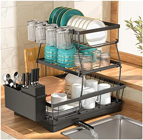 3-Tier Large Dish Racks for Kitchen Counter,Dish Drying Rack,Detachable ...