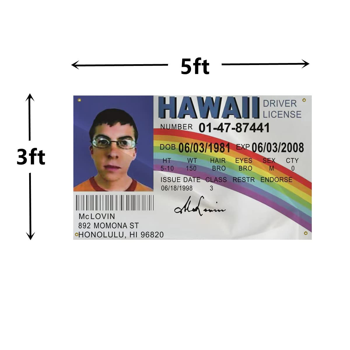 Snapklik.com : LUCKGEEY McLovin ID Flag Fake Driver License Flag 3x5FT ...