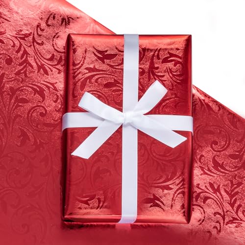 Snapklik.com : LeZakaa Red Gift Wrapping Paper - Vintage Floral ...
