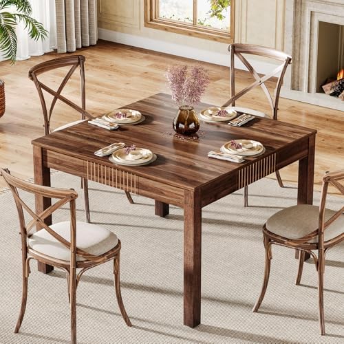 Amazon.com - Tribesigns Square Dining Table with 4 Drawers, Wood Dining ...