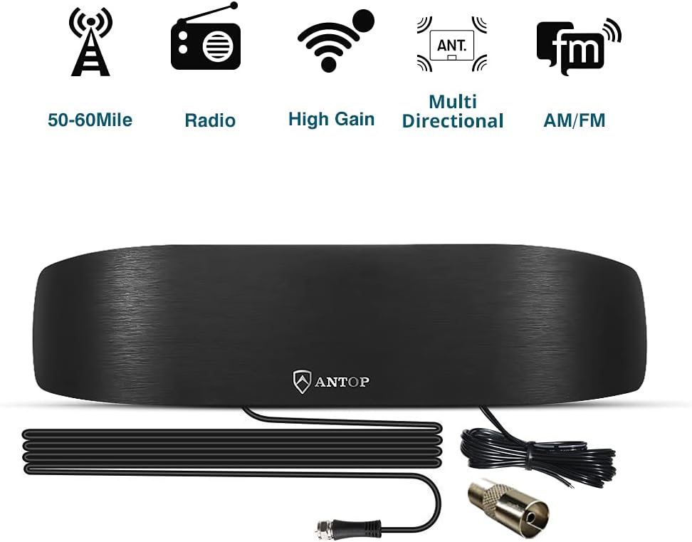 Antena FM para interiores ANTOP AT-217FM Antena de radio amplificada, rango de 50 millas ...