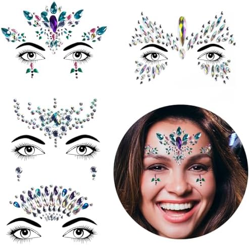 Amazon.com : DaLin 8 Sets Mermaid Face Gems Rave Festival Face Jewels ...