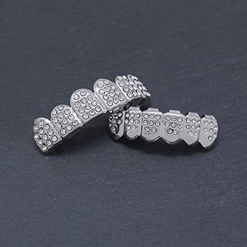 Snapklik.com : Silver 6 Teeth Grillz Hip Hop Joker Diamond Top & Bottom ...
