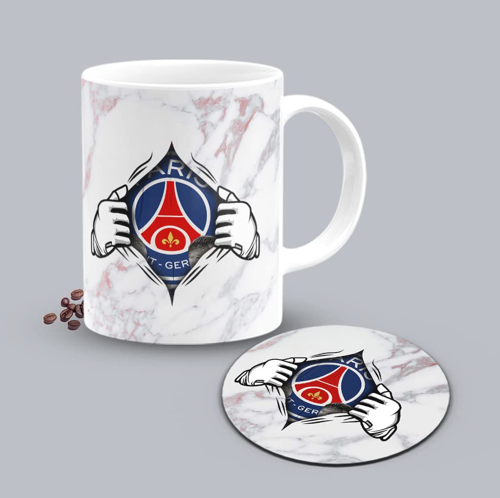 Buy The Desi Monk PSG by Heart Printed White Mug with Coaster Combo ...