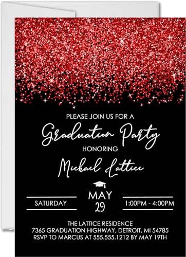 Amazon.com: Red Graduation Party Invitations with Envelopes (Red/Black ...