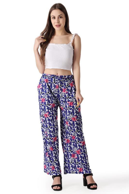Buy Relaxed Women Floral Printed Plazo/Trouser - Blue (32 Size) at ...