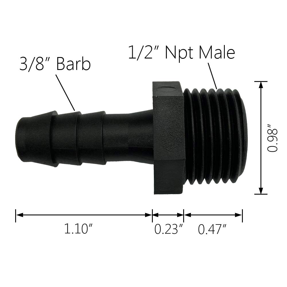 Buy 20 pcs 3/8" Barb x 1/2" NPT Male Connector, Plastic Hose Barb ...