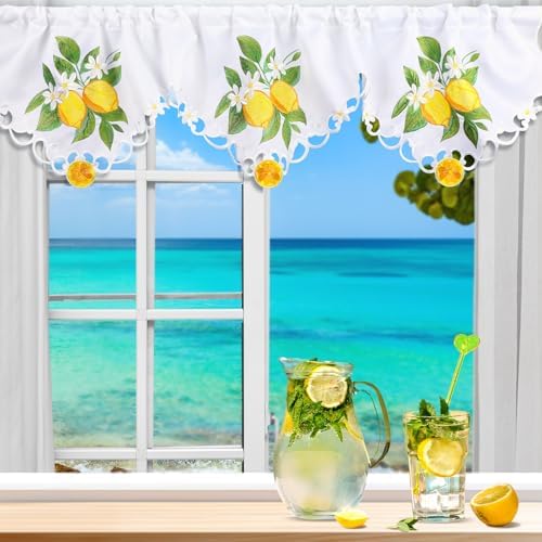 Amazon.com: Windkream Embroidered Summer Lemon Kitchen Curtains ...