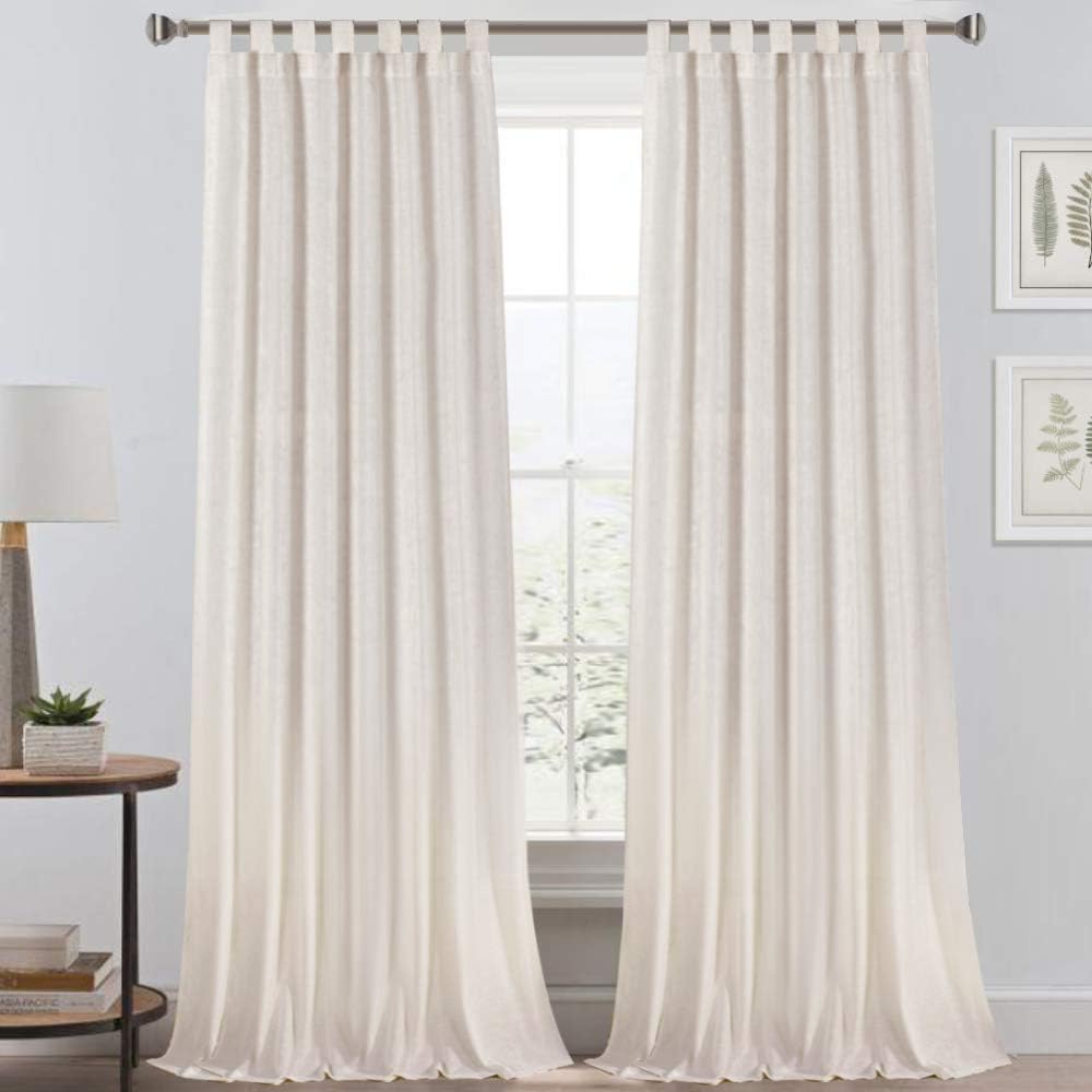 Amazon.com: Natural Linen Curtains 108 Inches Long Tab Top Curtains for ...