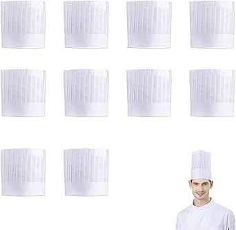 MADGININE 10 Tops Chef Hat,Tall Chef Hat,White Chef Hat,Chefs Hat,Chef ...