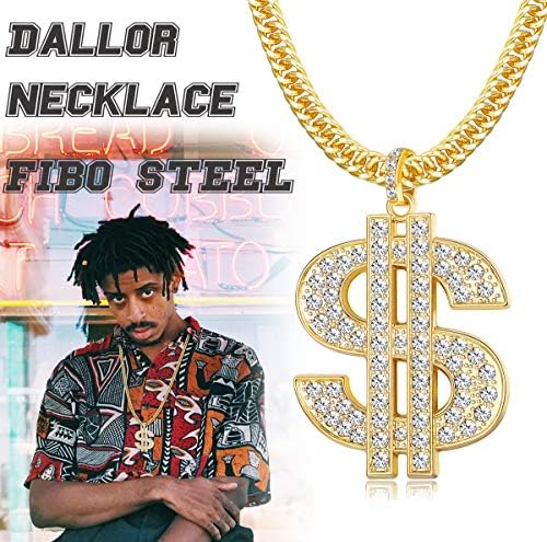 FIBO STEEL 2 Pcs Gold Chain for Men with Dollar Sign Pendant Necklace ...