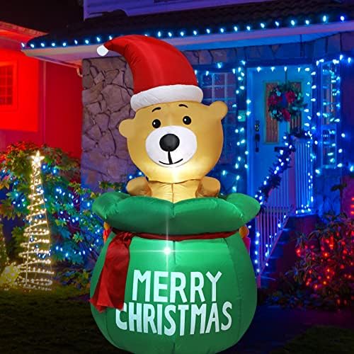 Amazon.com: FARONZE Christmas Inflatable Santa Claus Holds Candy Cane ...