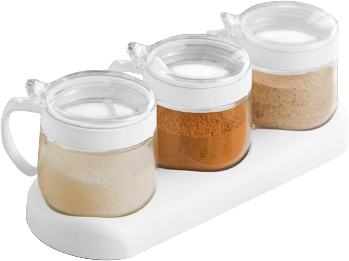 Amazon.com | Glass Condiment Jars with Lids and Spoons - Clear Spice ...