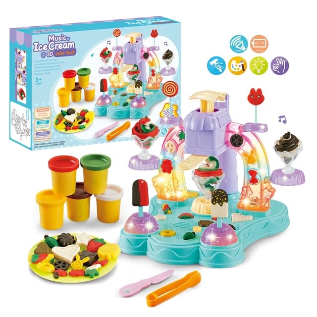Plutofit Ice Cream Color Play-Dough Toy Set for Kids Ice Cream Maker ...