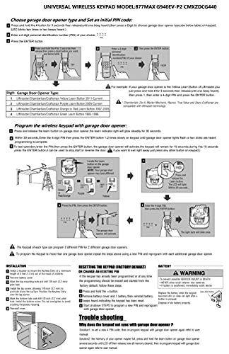 1 X 940EV-P2 940ESTD Universal Chamberlain Garage Door Opener Keypad, 3 ...