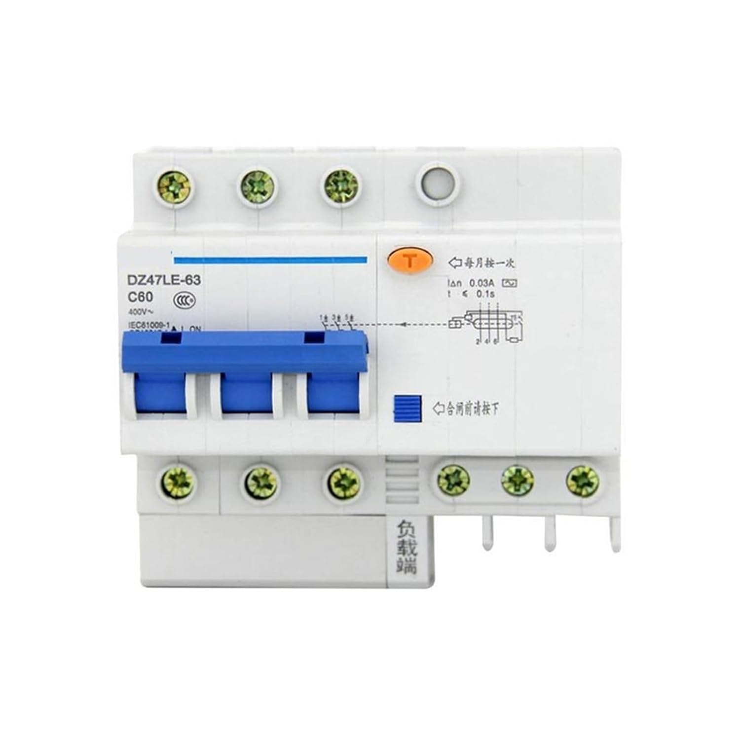 DZ47LE-63 Residual Current Operated Circuit Breaker DZ47LE-63 3P C60 30mA: Amazon.com: Tools ...