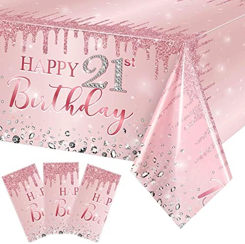 Amazon.com: 3 Pcs Pink and Rose Gold Tablecloths Glitter Diamond Table ...