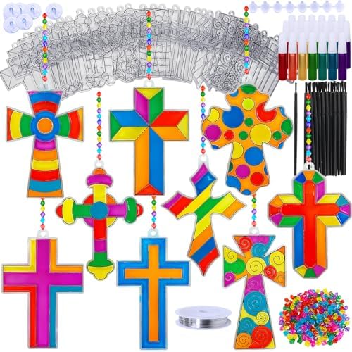 Amazon.com: Qyeahkj 36 Pcs Sunday School Cross Suncatchers Craft Kits ...