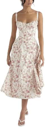 Generic Women's Floral Corset Dress, Sleeveless Midi, Boho Summer ...
