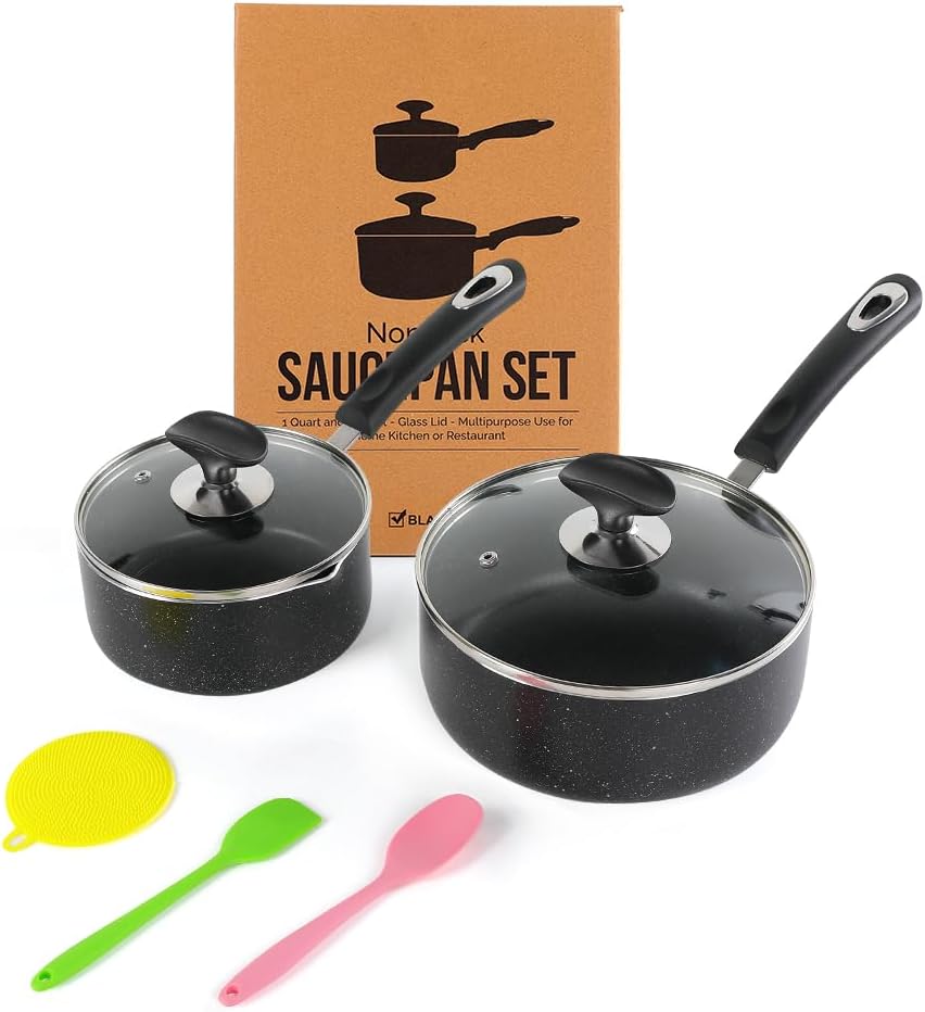 Amazon.com: HooJay Nonstick Saucepan with Lid, Non Stick 1Qt & 2Qt ...